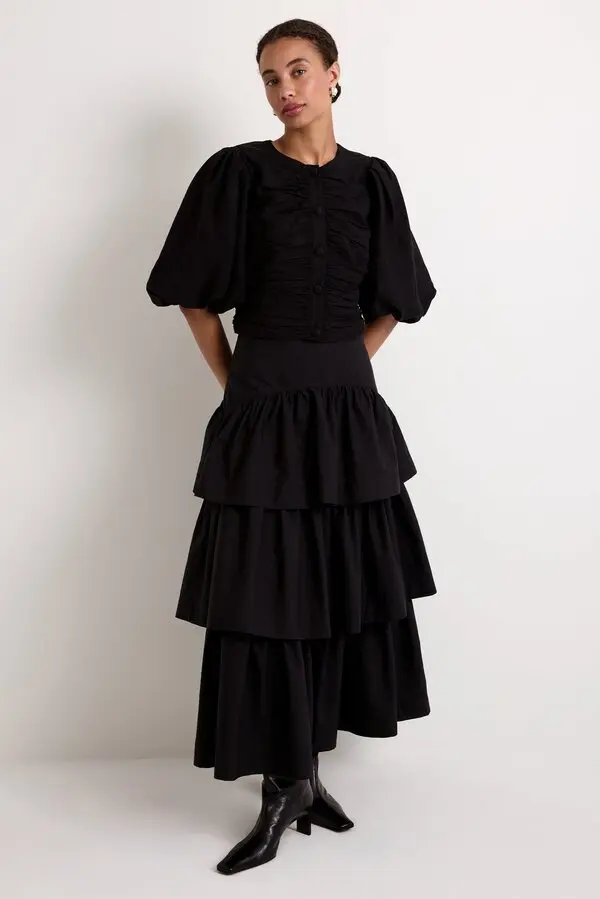 MARIE OLIVER Rowan Ruched Puff Sleeve Cropped Top