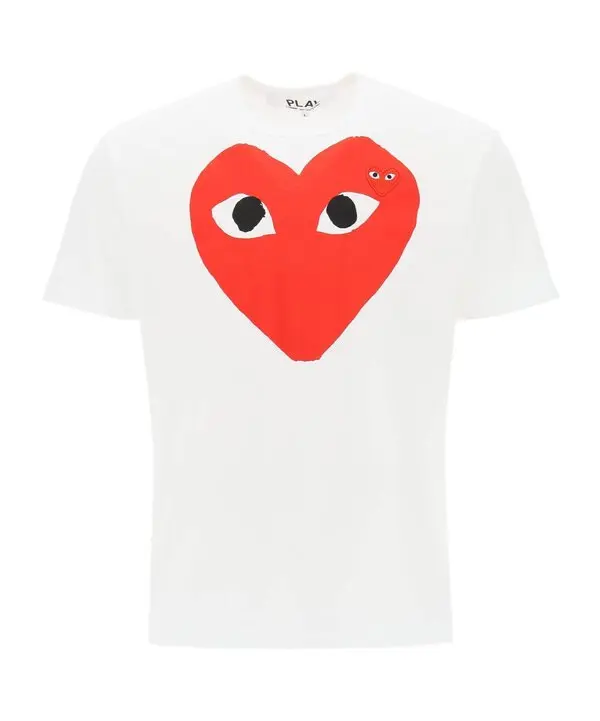 Play Comme Des Garcon Heart-print Logo-patch T-shirt - White