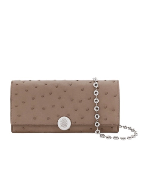 Loewe Pebble Wallet On Chain In Ostrich - Dark Taupe