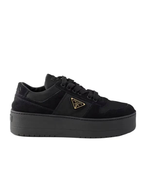 Prada Downtown Bold Re-nylon And Suede Sneakers - Black