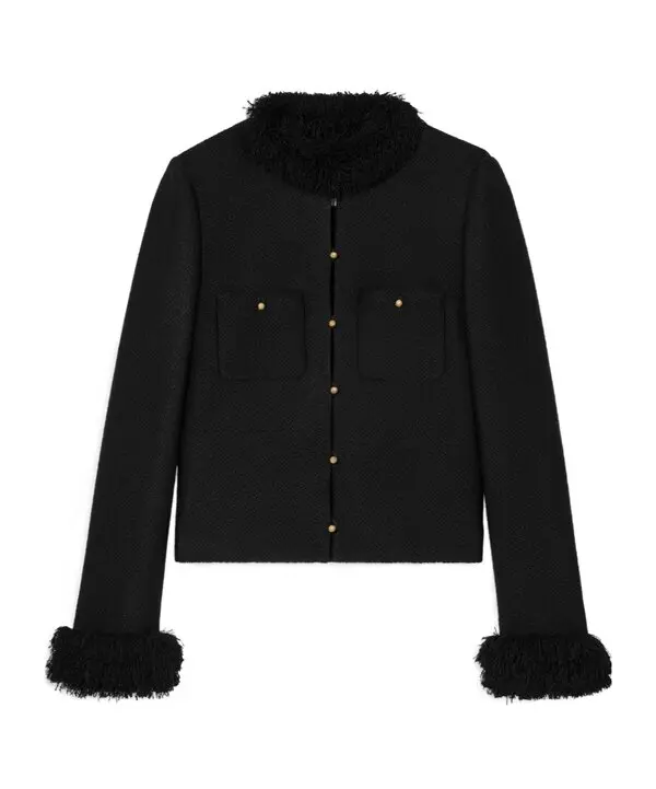 Celine Chasseur Jacket In Viscose And Wool Natt - Black