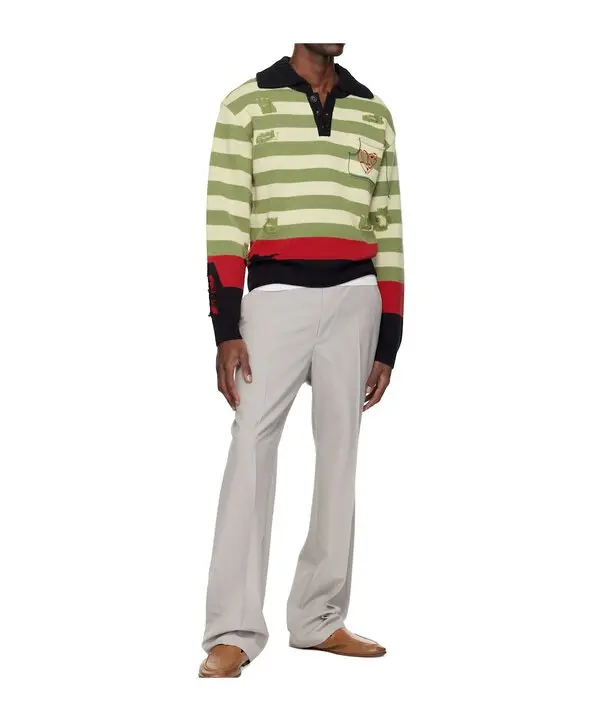Andersson Bell Striped Distressed Knit Polo Shirt