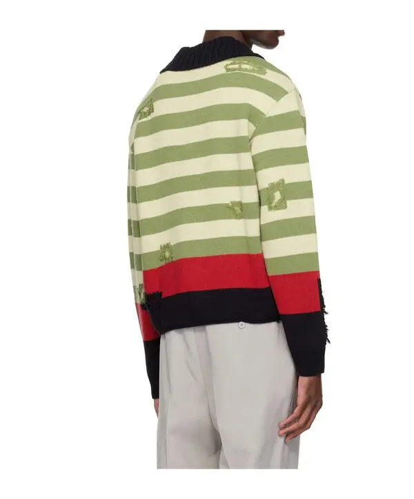 Andersson Bell Striped Distressed Knit Polo Shirt