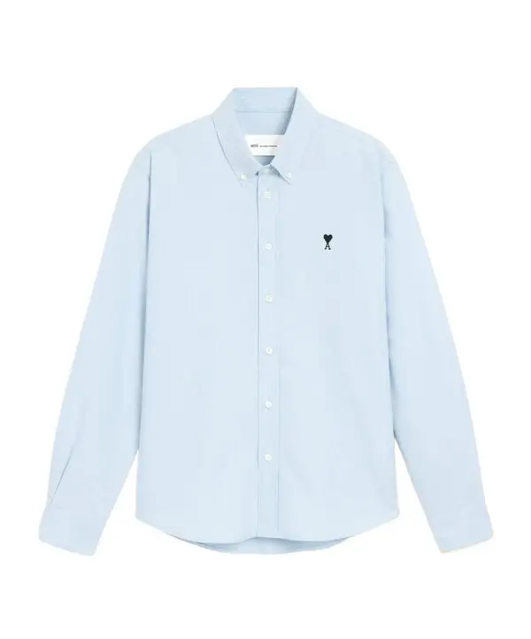 AMI Paris Logo Detailed Long Sleeved Shirt - Sky-blue