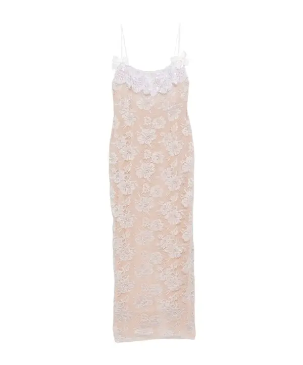 Alessandra Rich Lace Slip Dress With Sequin Ruffle - White