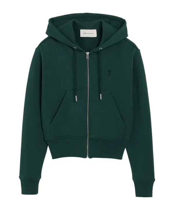 AMI Paris Long Sleeve Zip Hoodie - Bottle Green