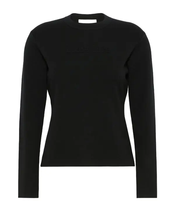 Max Mara Wool Yarn Sweater With Embossed Logo Detail - Black