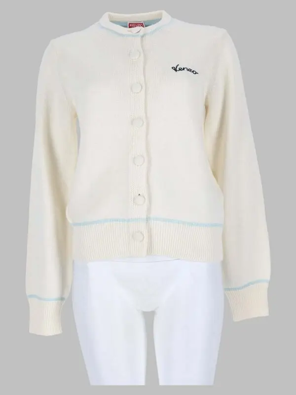Kenzo Varsity Embroidered Knit Cardigan - Off White