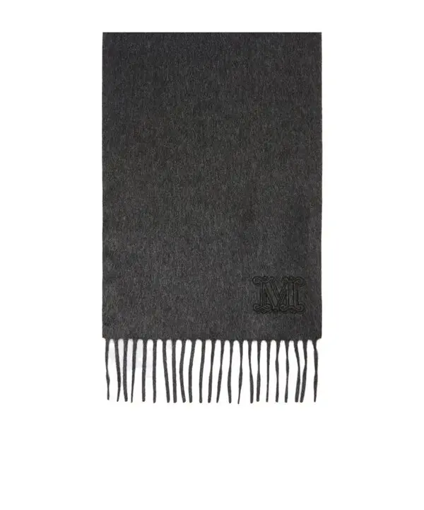 Max Mara Cashmere Stole With Monogram Embroidery Dark Grey