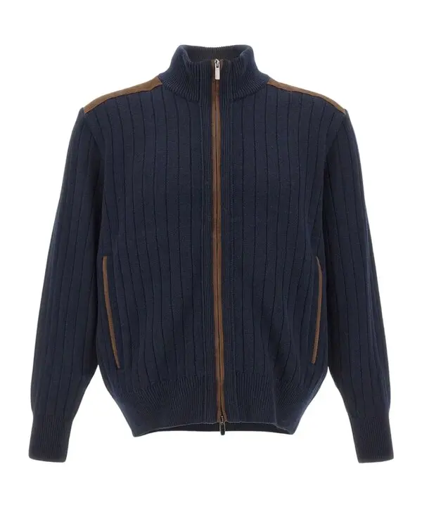 Paul & Shark Ribbed Zip-up Cardigan With Stand Collar