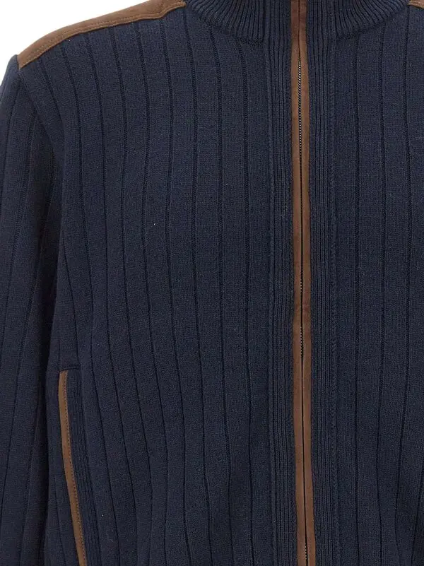 Paul & Shark Ribbed Zip-up Cardigan With Stand Collar