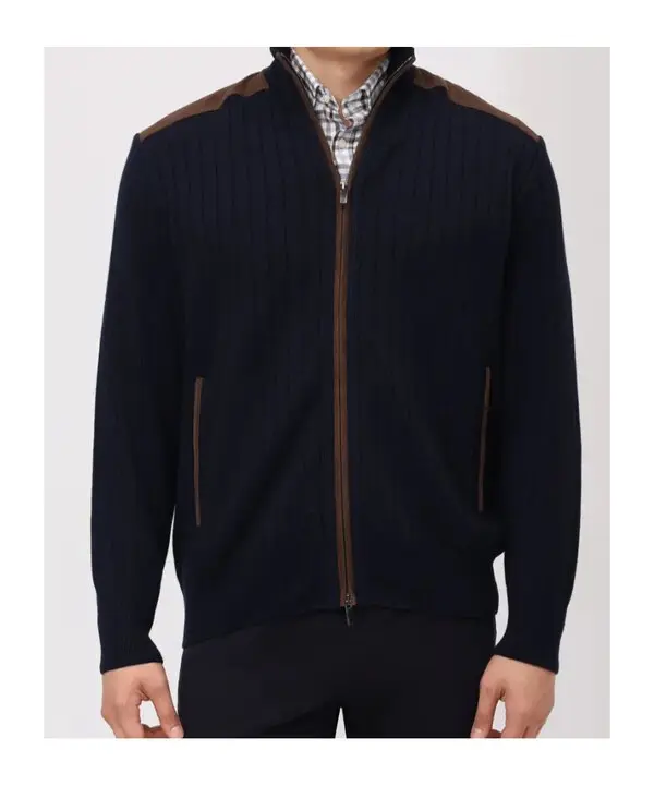 Paul & Shark Ribbed Zip-up Cardigan With Stand Collar