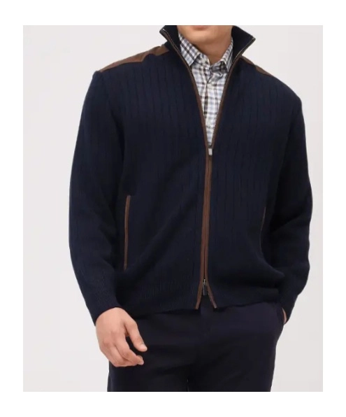 Paul & Shark Ribbed Zip-up Cardigan With Stand Collar