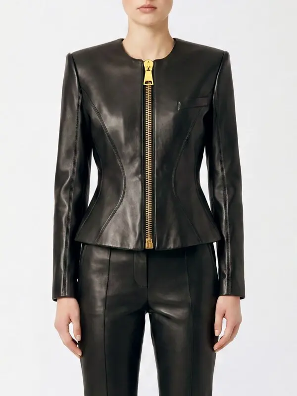 Balmain Peplum Zip-detail Leather Jacket