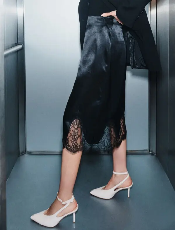 Marella Lace-trimmed Satin Skirt