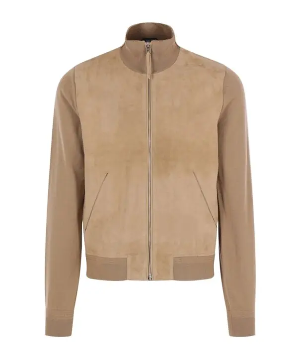 TOM FORD Stand-collar Zip-up Panelled Jacket - Beige