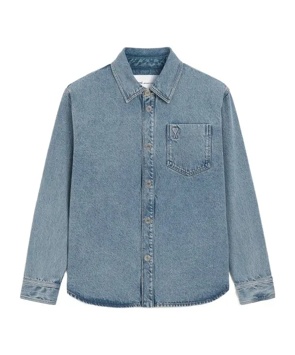 AMI Paris Blue Cotton Overshirt With De Coeur