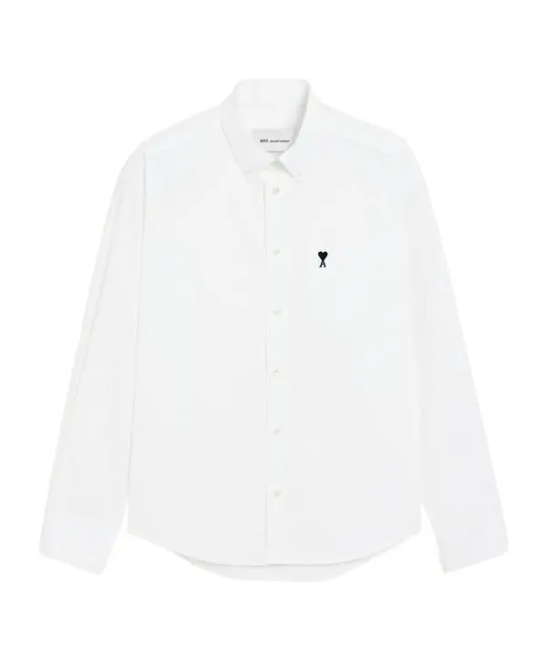 AMI Paris Boxy Cotton Shirt With De Coeur - White