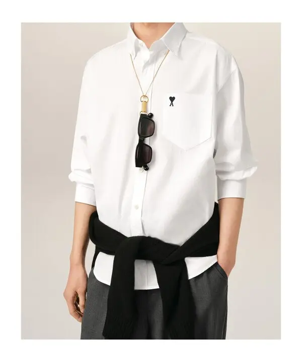 AMI Paris Boxy Cotton Shirt With De Coeur
