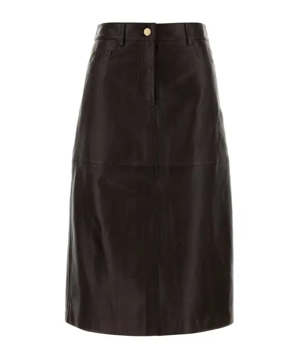 Max Mara Gita Leather Midi Skirt - Black