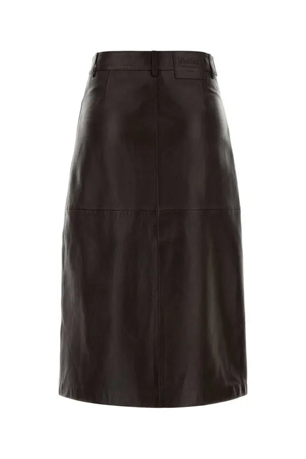 Max Mara Gita Leather Midi Skirt - No