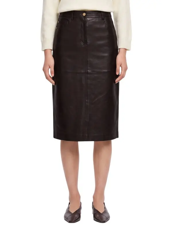 Max Mara Gita Leather Midi Skirt - No