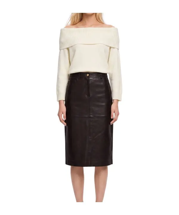 Max Mara Gita Leather Midi Skirt - No