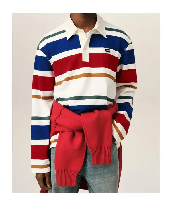 AMI Paris Multicolor Striped Cotton Polo With Patch