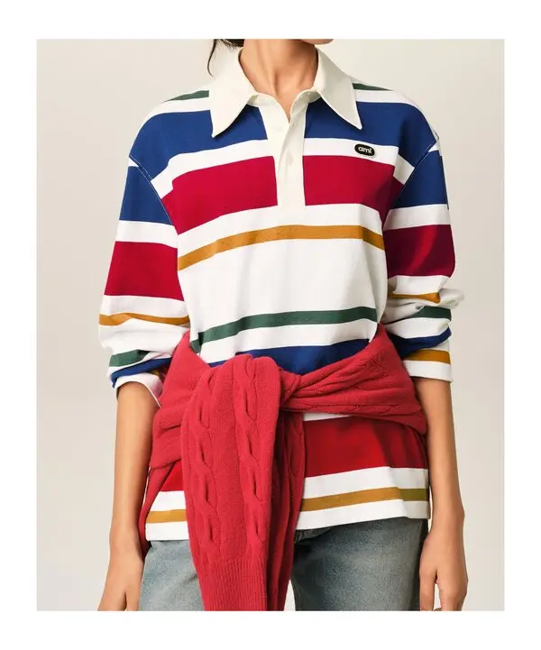 AMI Paris Multicolor Striped Cotton Polo With Patch