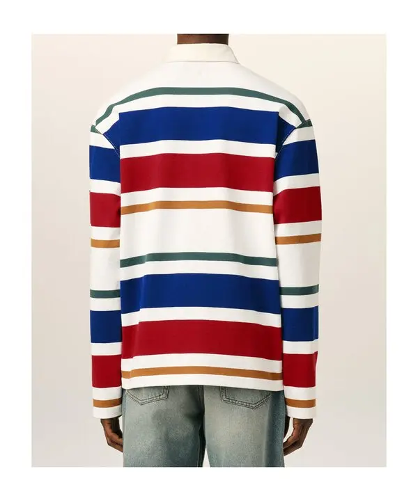 AMI Paris Multicolor Striped Cotton Polo With Patch
