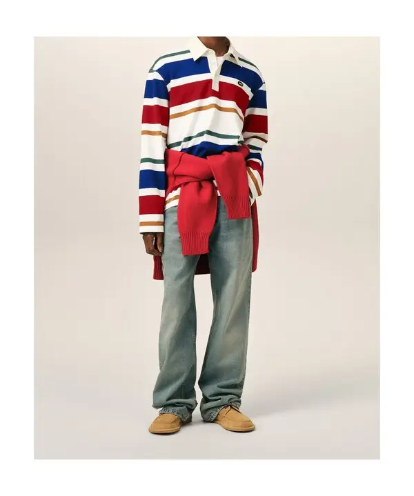 AMI Paris Multicolor Striped Cotton Polo With Patch