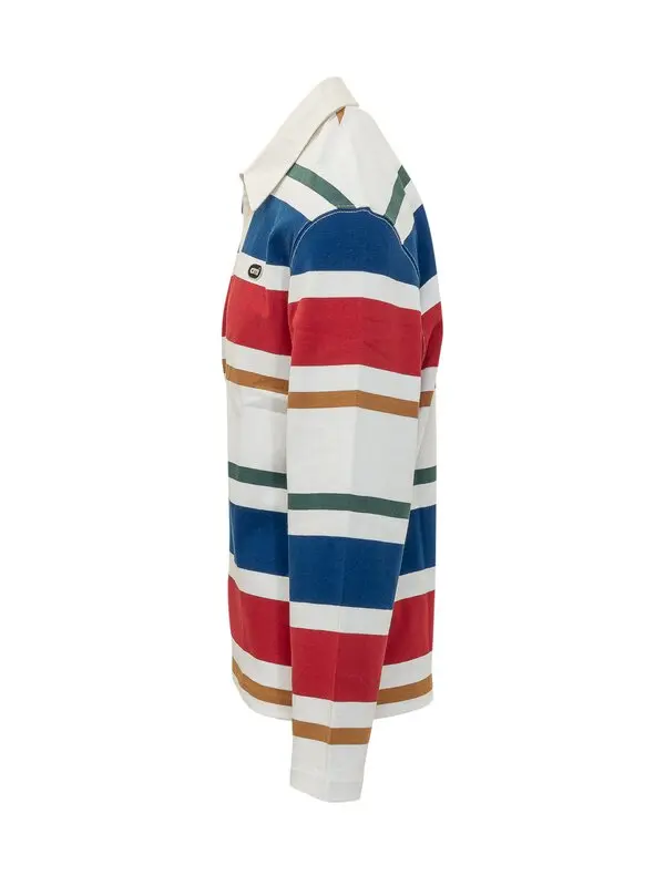 AMI Paris Patch Striped Polo Shirt - White/blue/red