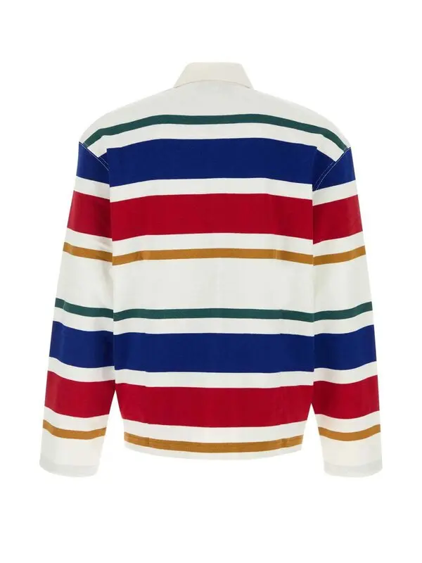 AMI Paris Patch Striped Polo Shirt - White/blue/red