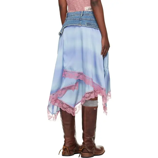 Andersson Bell Denim Patchwork Lace Trim Midi Skirt