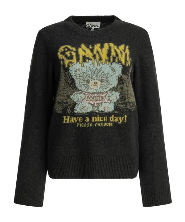 GANNI Teddy Jacquard Knitted Sweater - Phantom Black