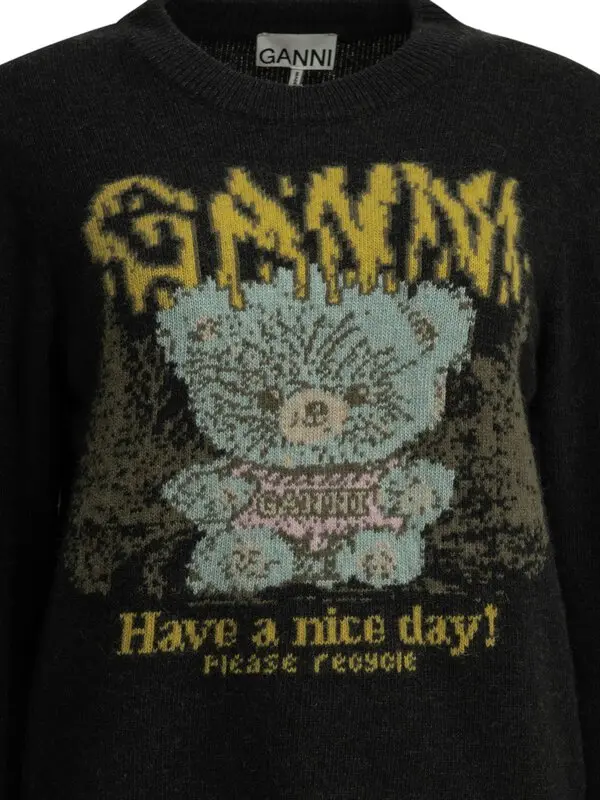 GANNI Teddy Jacquard Knitted Sweater - Phantom Black