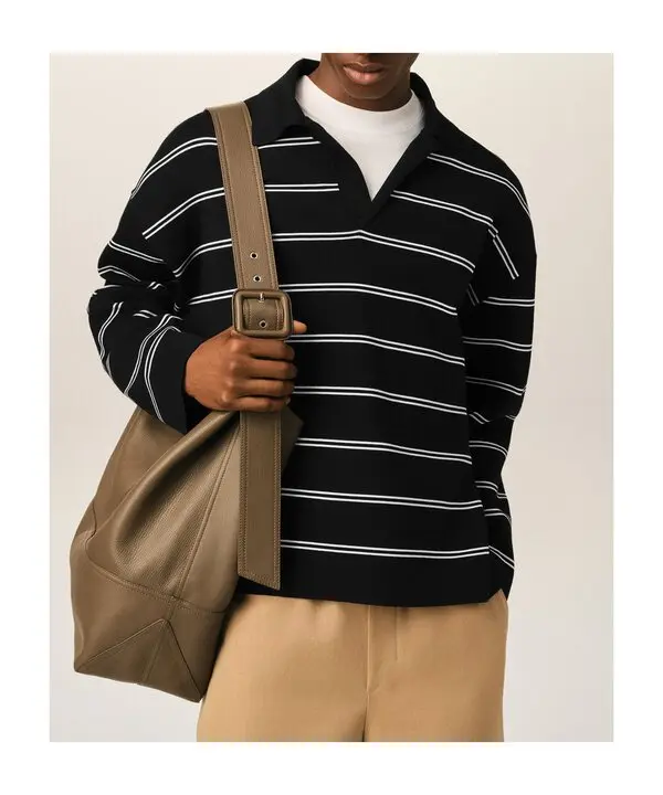 AMI Paris Black Striped Cotton Polo With Patch