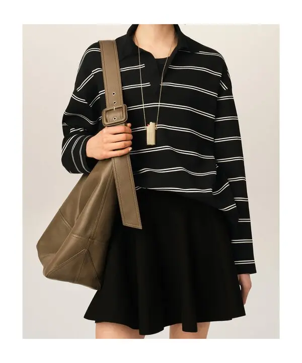 AMI Paris Black Striped Cotton Polo With Patch