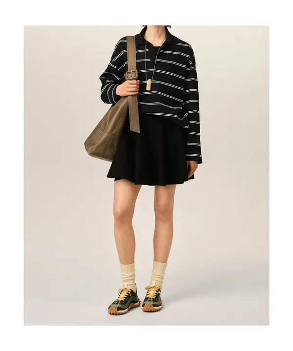 AMI Paris Black Striped Cotton Polo With Patch