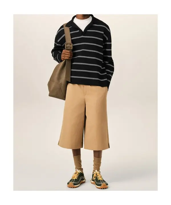 AMI Paris Black Striped Cotton Polo With Patch