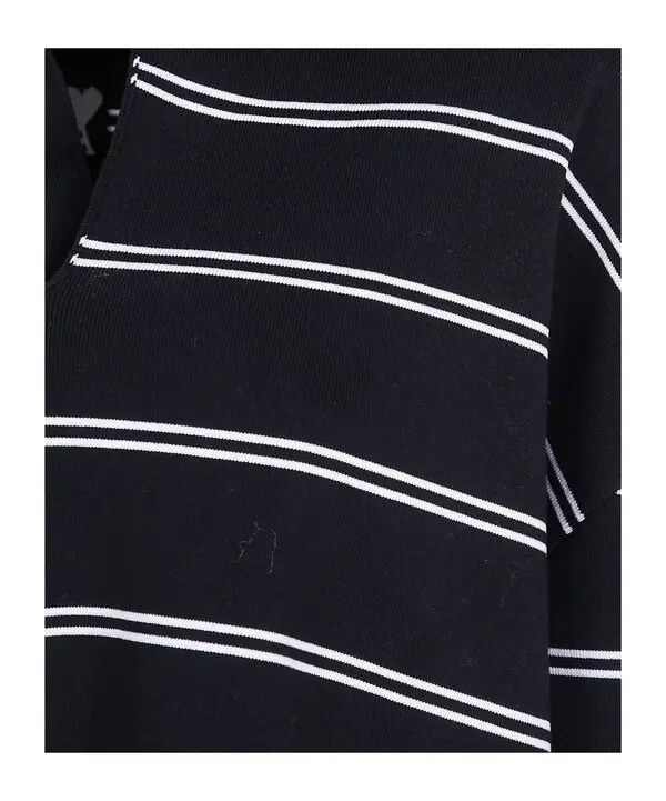AMI Paris Patch Striped Polo Shirt - Black/white
