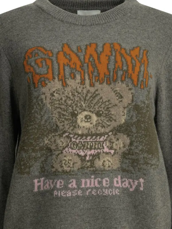 GANNI Teddy Intarsia Knitted Jumper - Grey