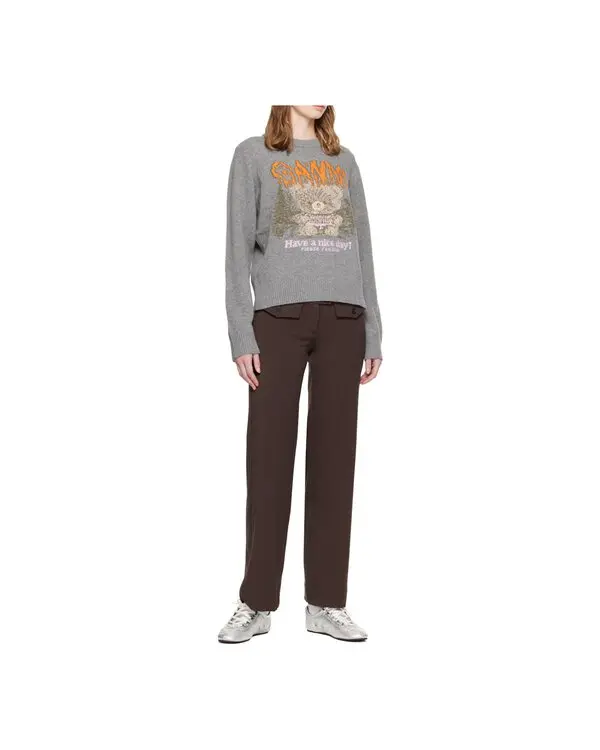 GANNI Teddy Intarsia Knitted Jumper - Grey