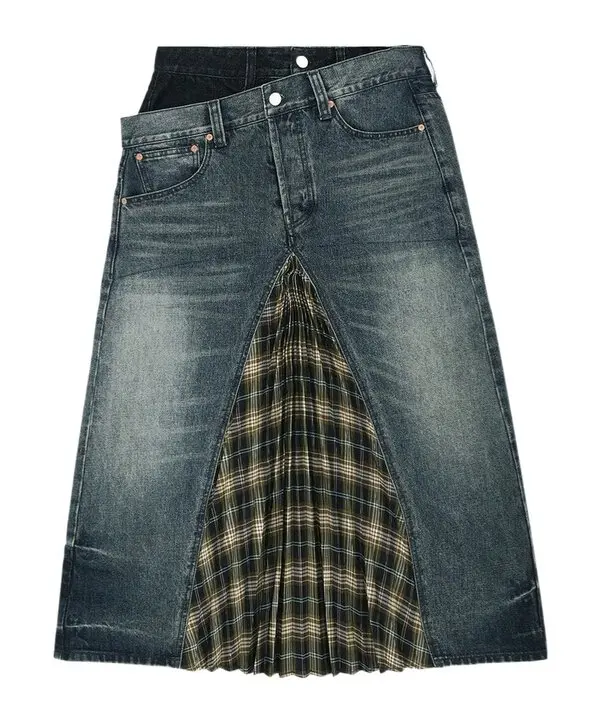 Andersson Bell Pleated Patchwork Denim Midi Skirt