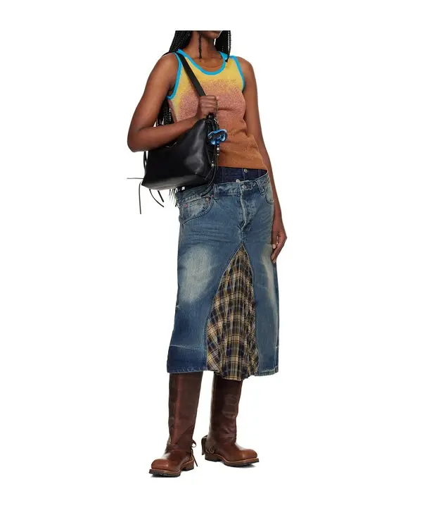 Andersson Bell Pleated Patchwork Denim Midi Skirt
