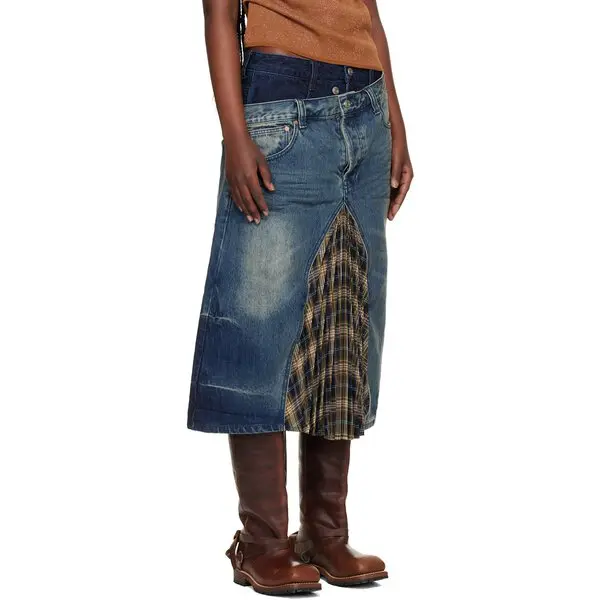 Andersson Bell Pleated Patchwork Denim Midi Skirt