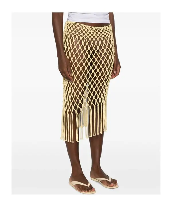 THE FRANKIE SHOP Macramé Knit Fringed Midi Skirt