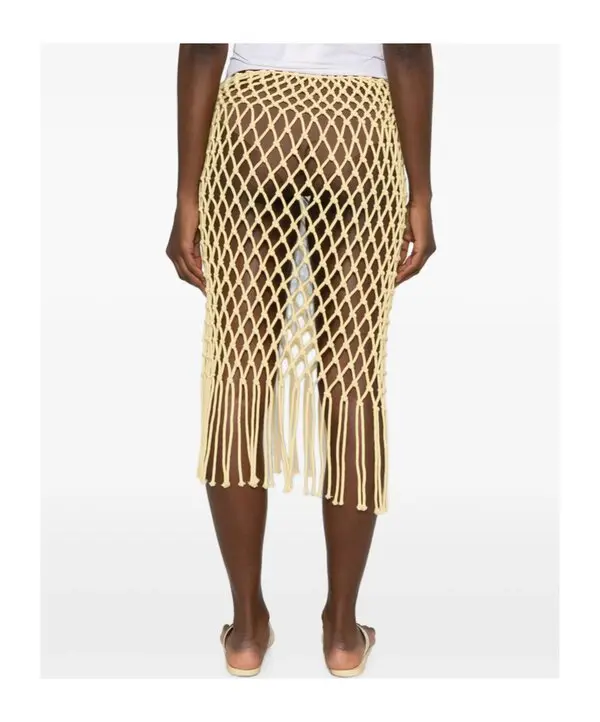 THE FRANKIE SHOP Macramé Knit Fringed Midi Skirt