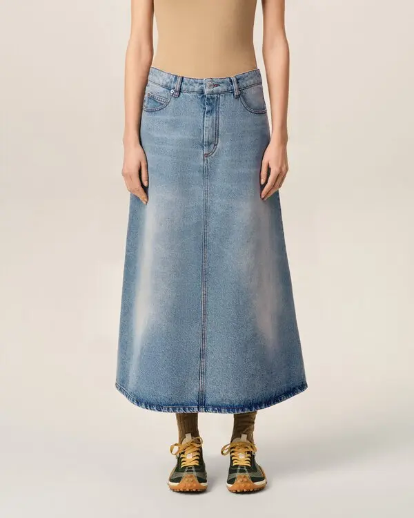 AMI Paris Long A-line Denim Skirt