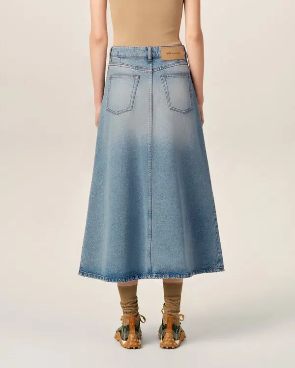 AMI Paris Long A-line Denim Skirt